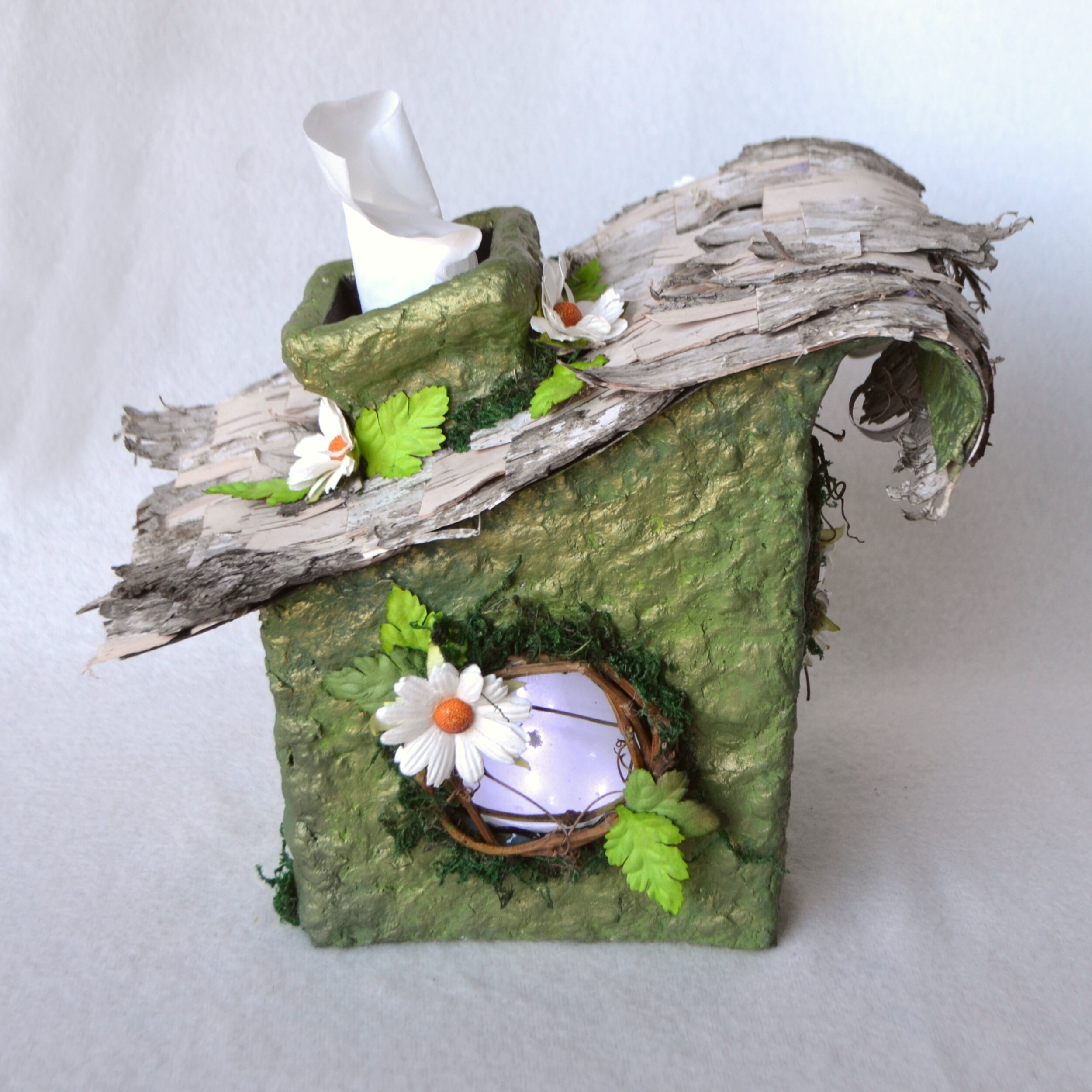 Tissue box cover, Fairy house handmade, fairy house, Pagan Decor, Daisy ...