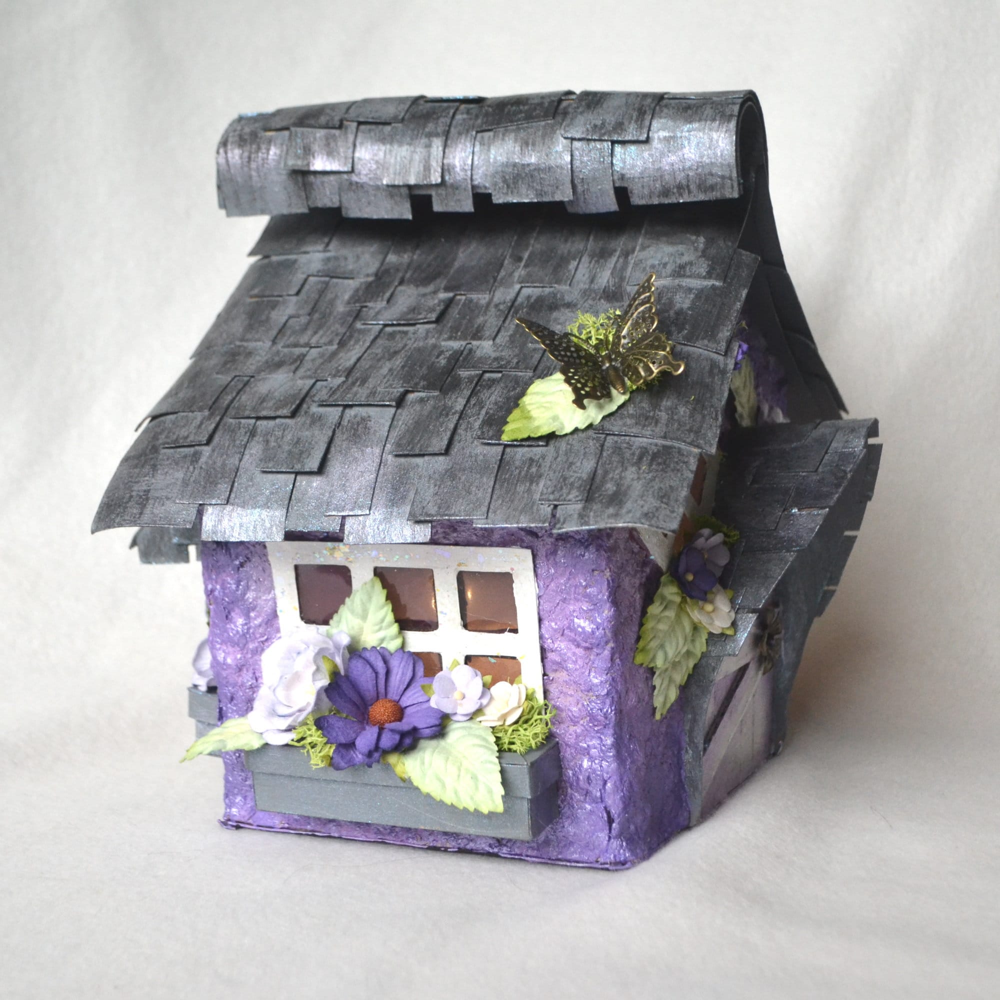 Rustic Purple Fairy House, Fairy house handmade, pagan décor, tissue ...