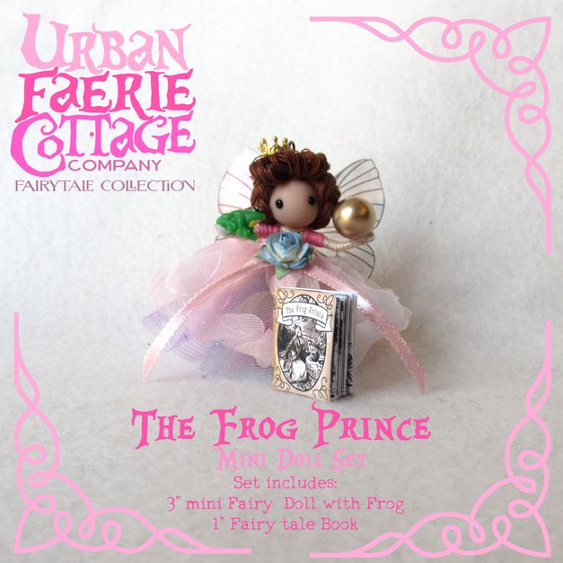 The Frog Prince set, doll, Tiny Pink Princess ornament, Fairytale decor ...